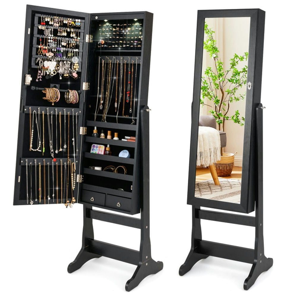 Canddidliike Lockable Freestanding Jewelry Cabinet Armoire with Full ...