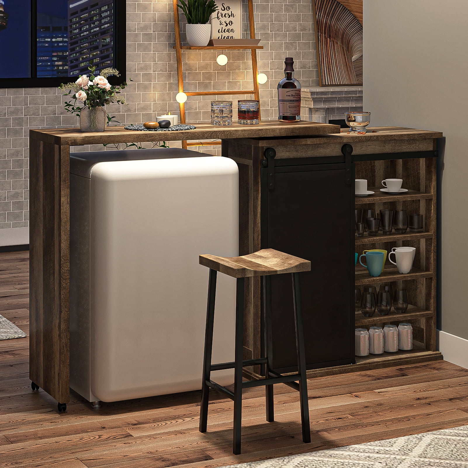 Canddidliike Mid-Century Modern 360° Free Rotating Bar Cabinet Table ...