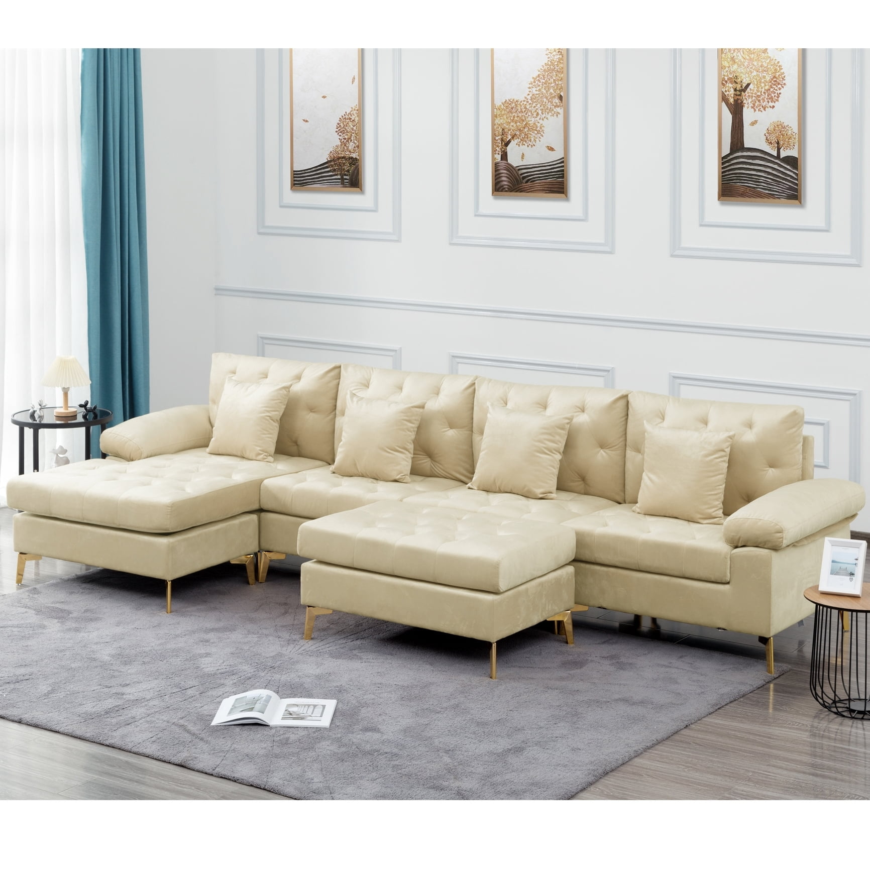 Canddidliike Mid-Century Upholstered Tufted Sofa Couch with Golden ...
