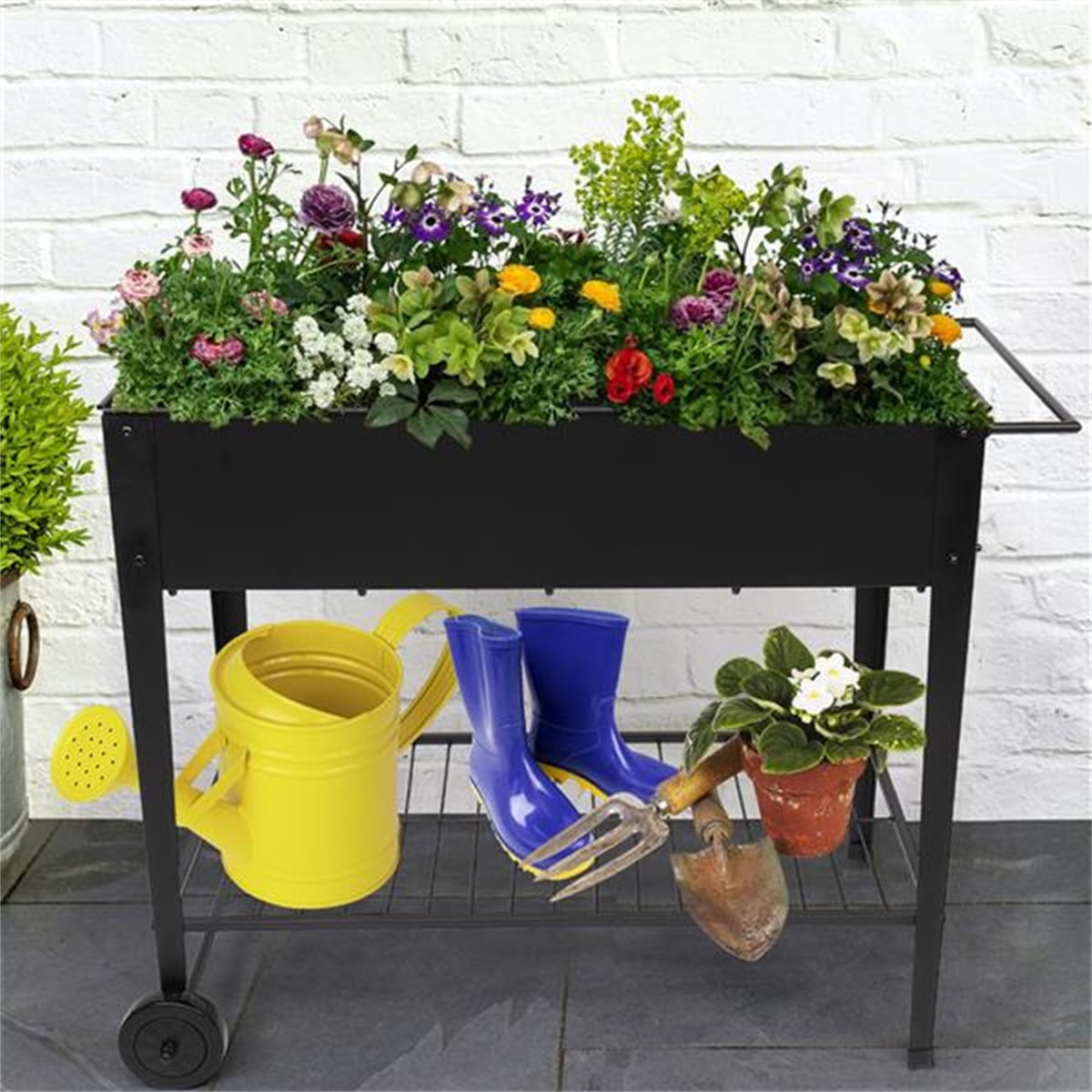 Canddidliike Mobile Planter Raised Beds, Elevated Metal Planter Box ...