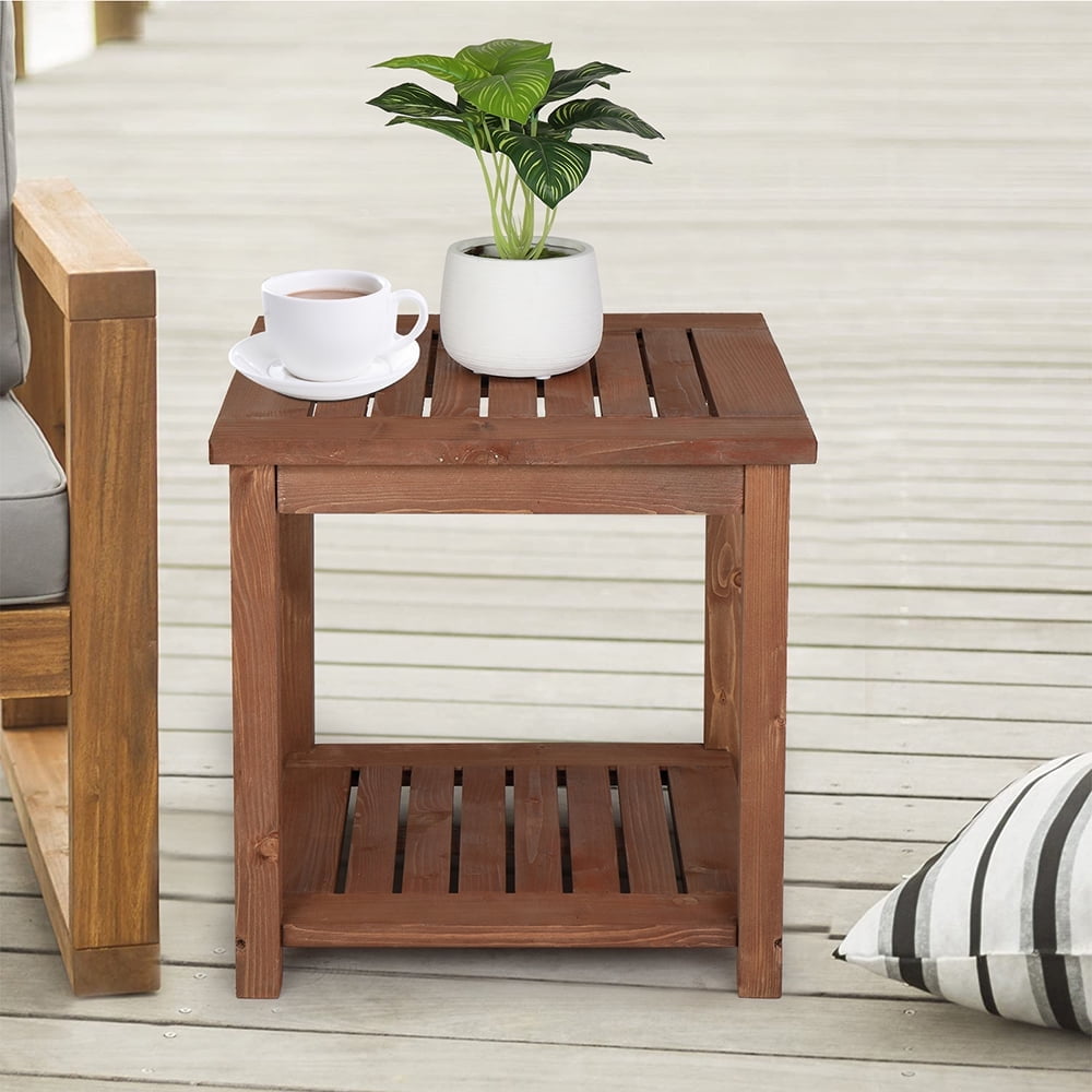 Canddidliike Acacia Wood Outdoor Patio Side Table with Storage Shelf ...