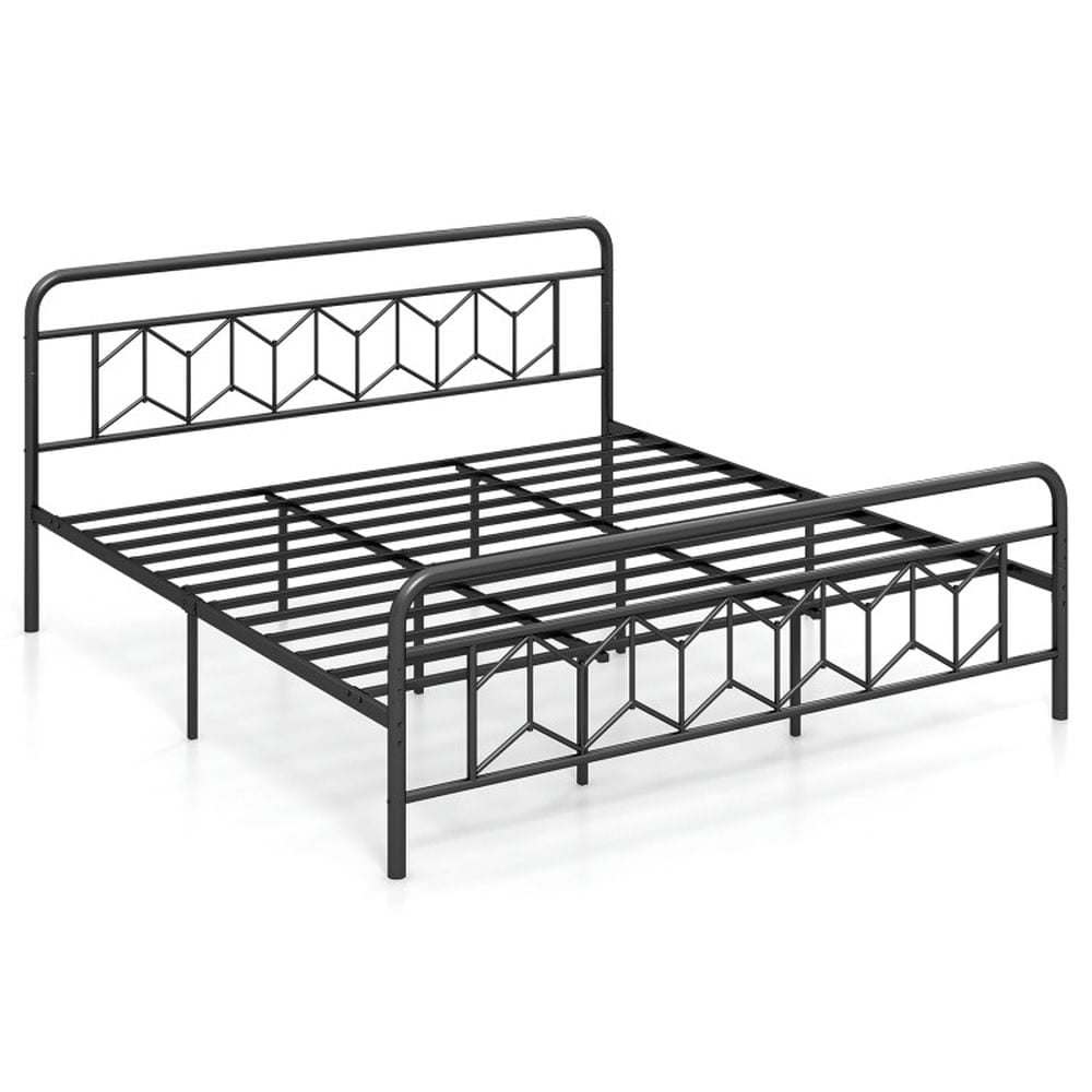 Canddidliike Platform Bed with High Headboard and Snap Lock Metal Slats ...