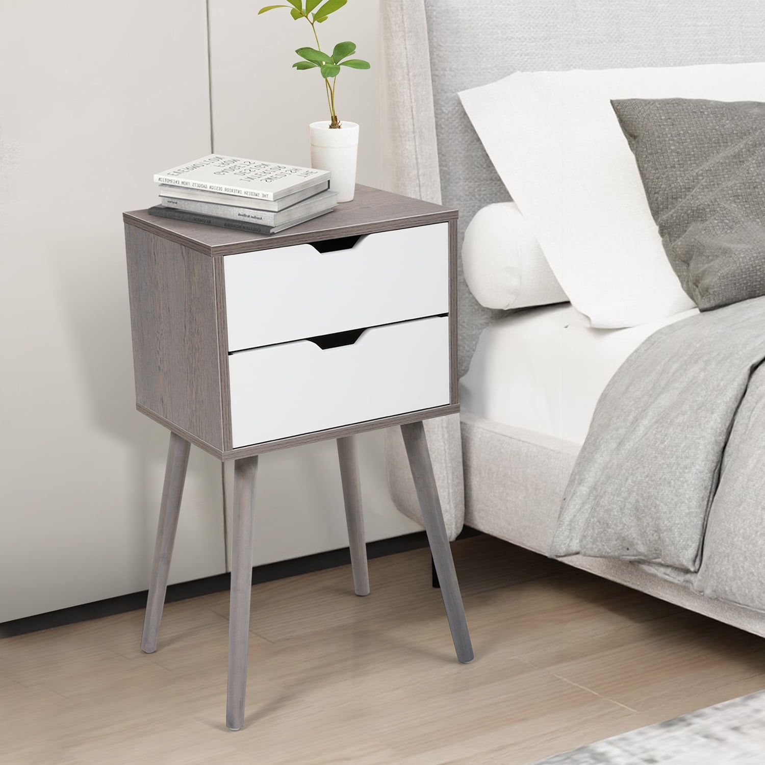 Canddidliike Set of 2 Bedside Table with Two Drawer Storage Design for ...