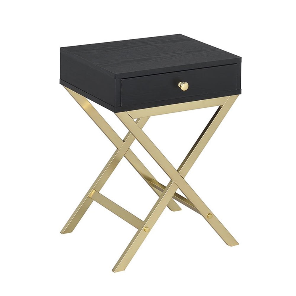 Canddidliike Single Draw Nightstand in Black & Brass, Side Table ...