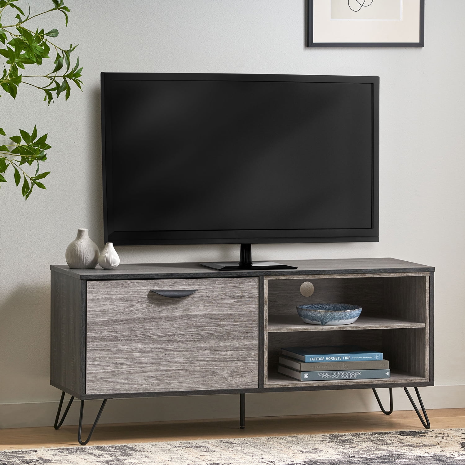 Canddidliike TV Stand, Entertainment Center with Storage Cabinet, Mid ...