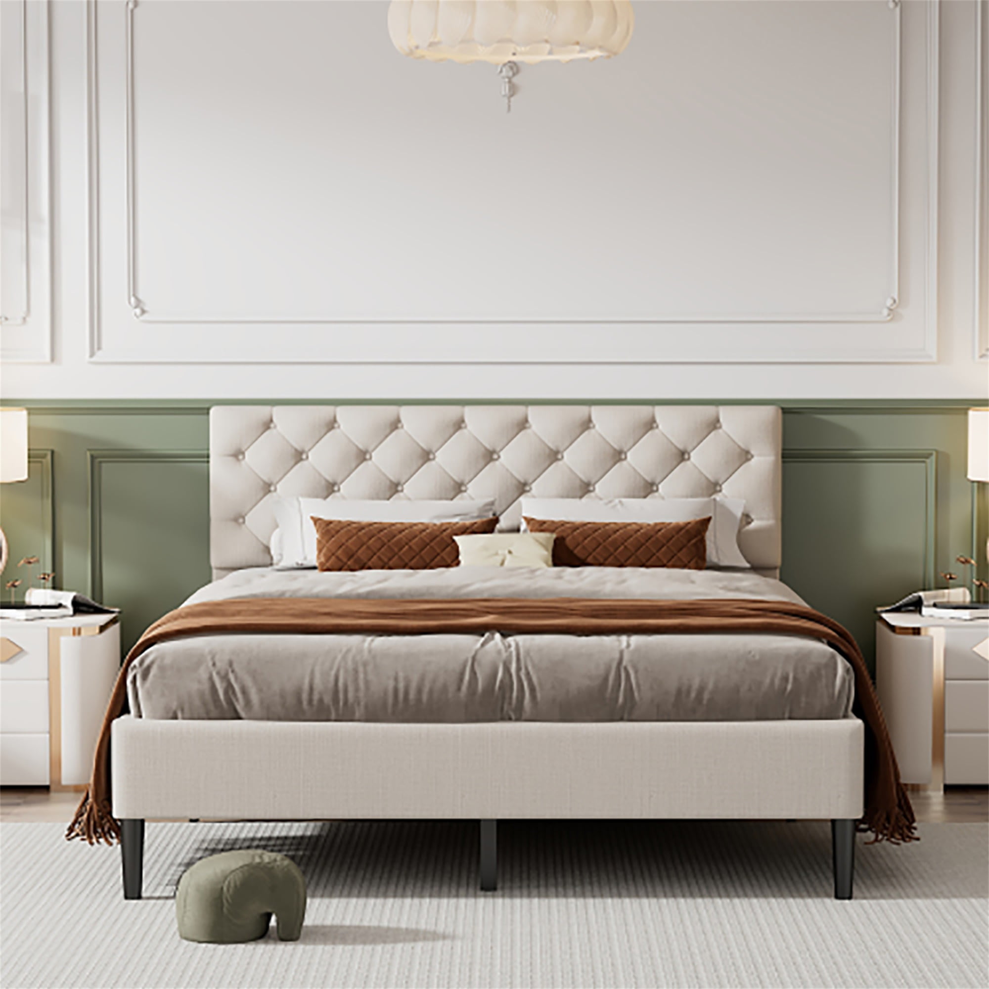 Canddidliike Upholstered Linen Platform Bed Frame, Queen Bed Frames ...
