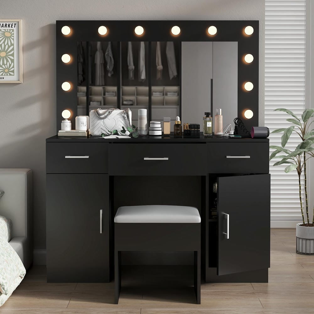 Canddidliike Vanity Desk Set with Large Lighted Mirror and Powre Outlet ...