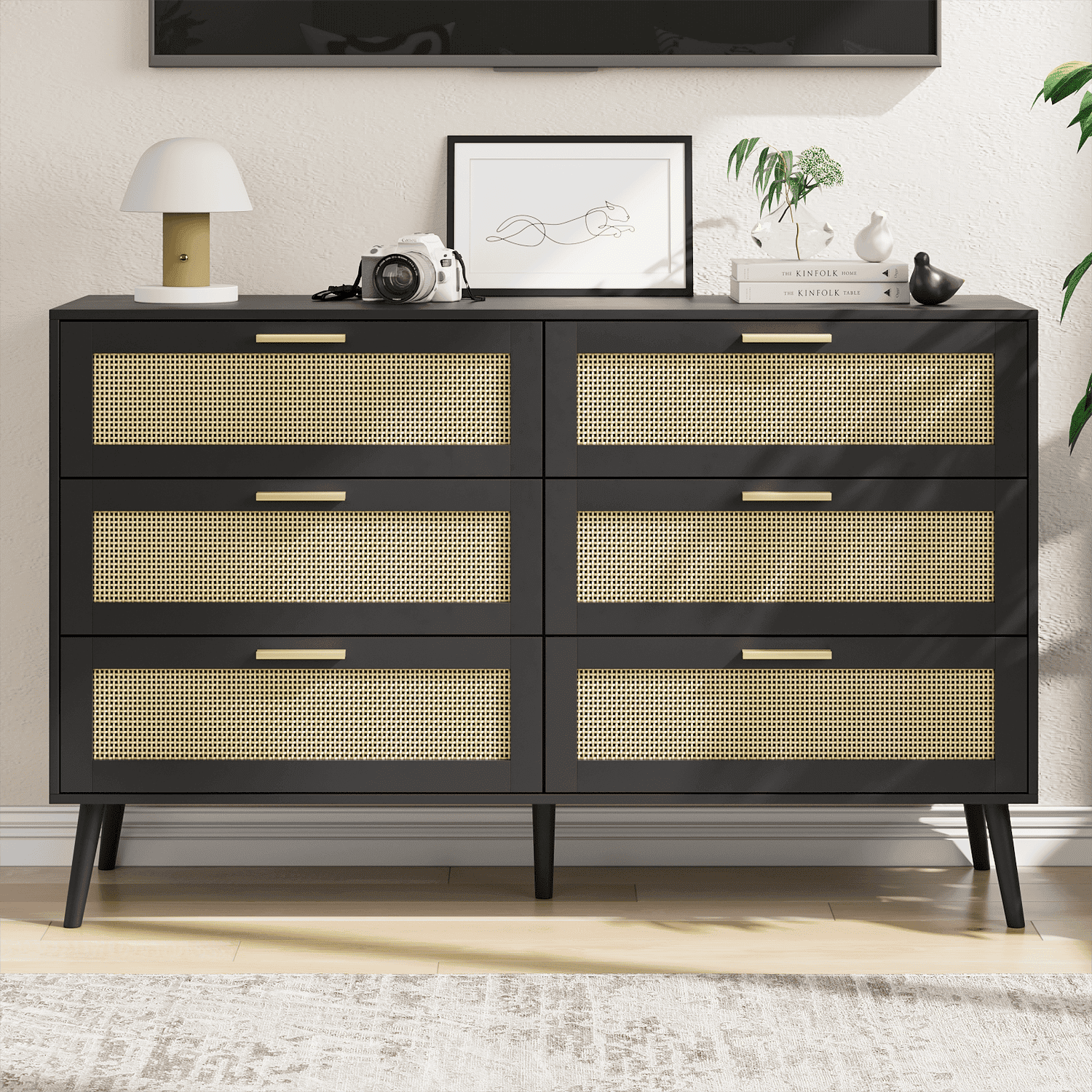 Canddidliike 6-Drawer Dresser, Wooden Large Chest, TV Stand for 65" TV ...
