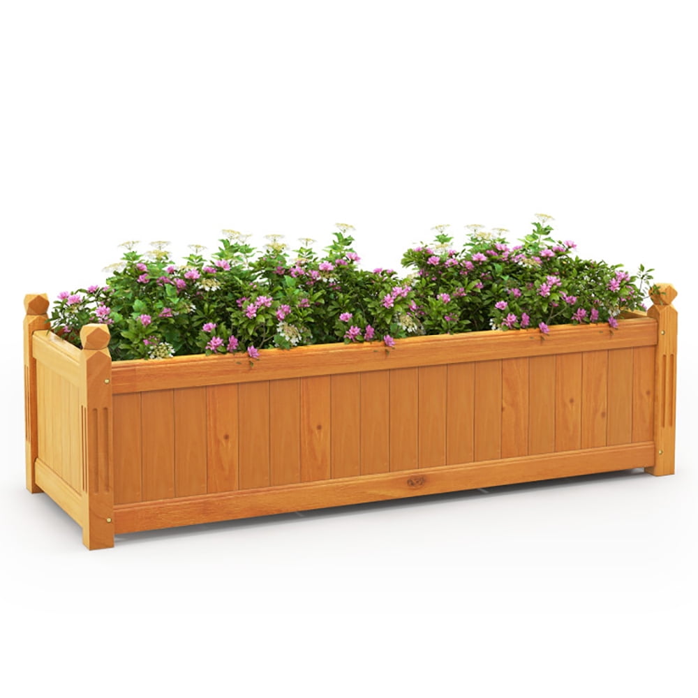 Canddidliike Wooden Rectangular Garden Bed with Drainage System-Natural ...