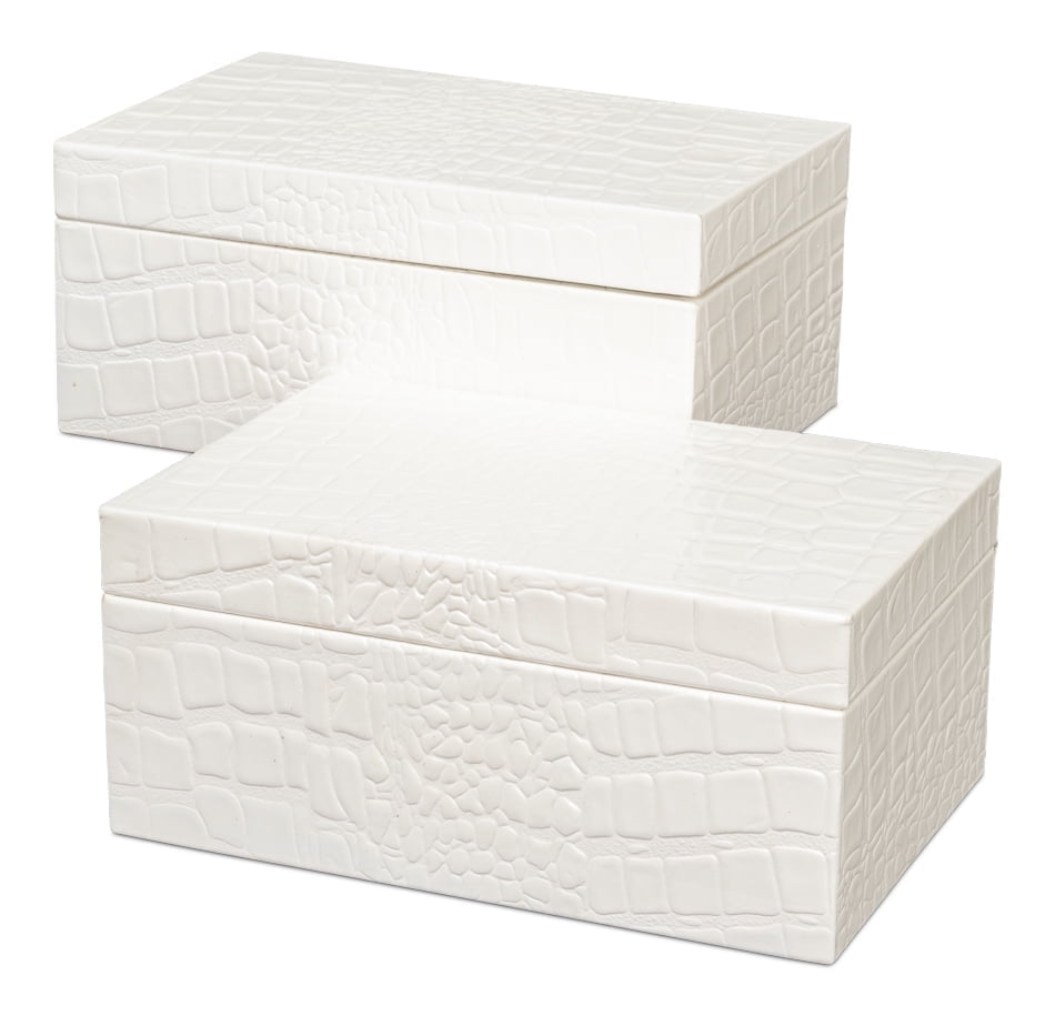 Candece Leather Box Set of 2 – Croco Embossed Storage Boxes, Decorative ...