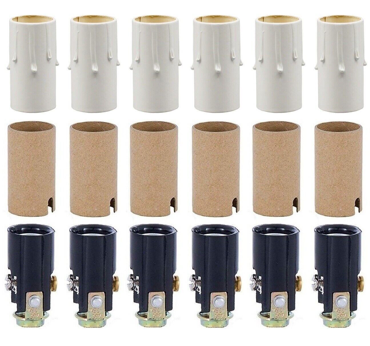 Candelabra Socket Kit with 1 3/4" White Drip Candle Covers, Set of 6 ...