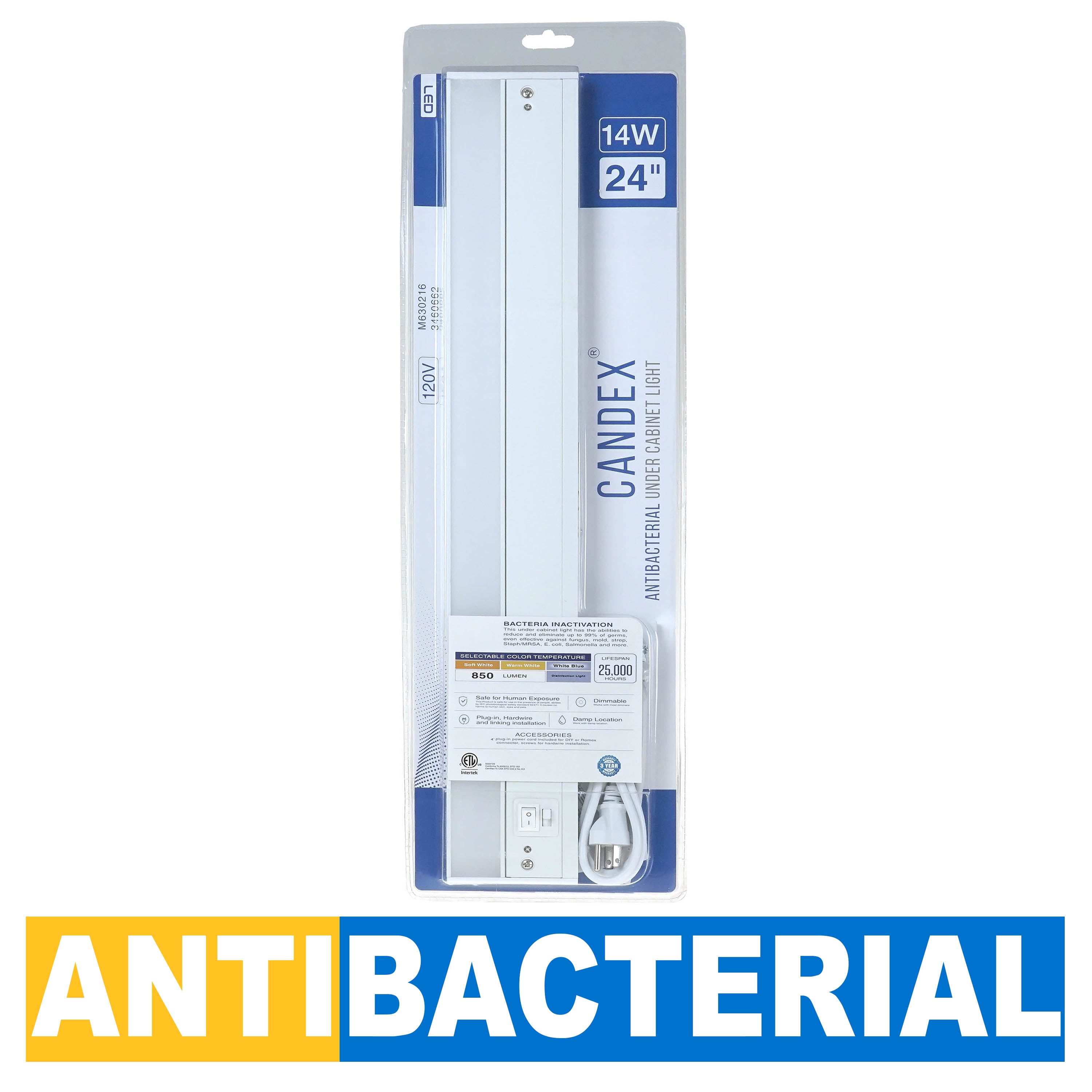 Candex Antibacterial LED Under Cabinet Light, 14 W, 120 V, 24-in ...