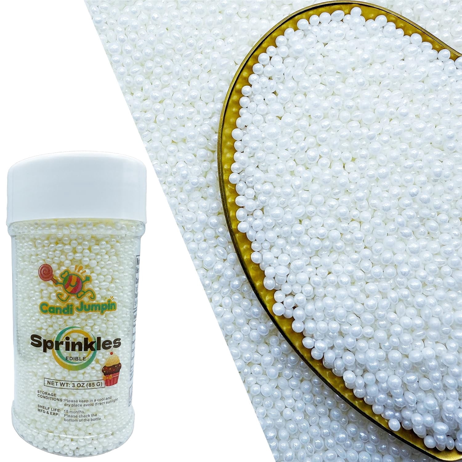 CandiJumpin 2mm Edible White GGA1 Pearls, White Nonpareils Sprinkles ...