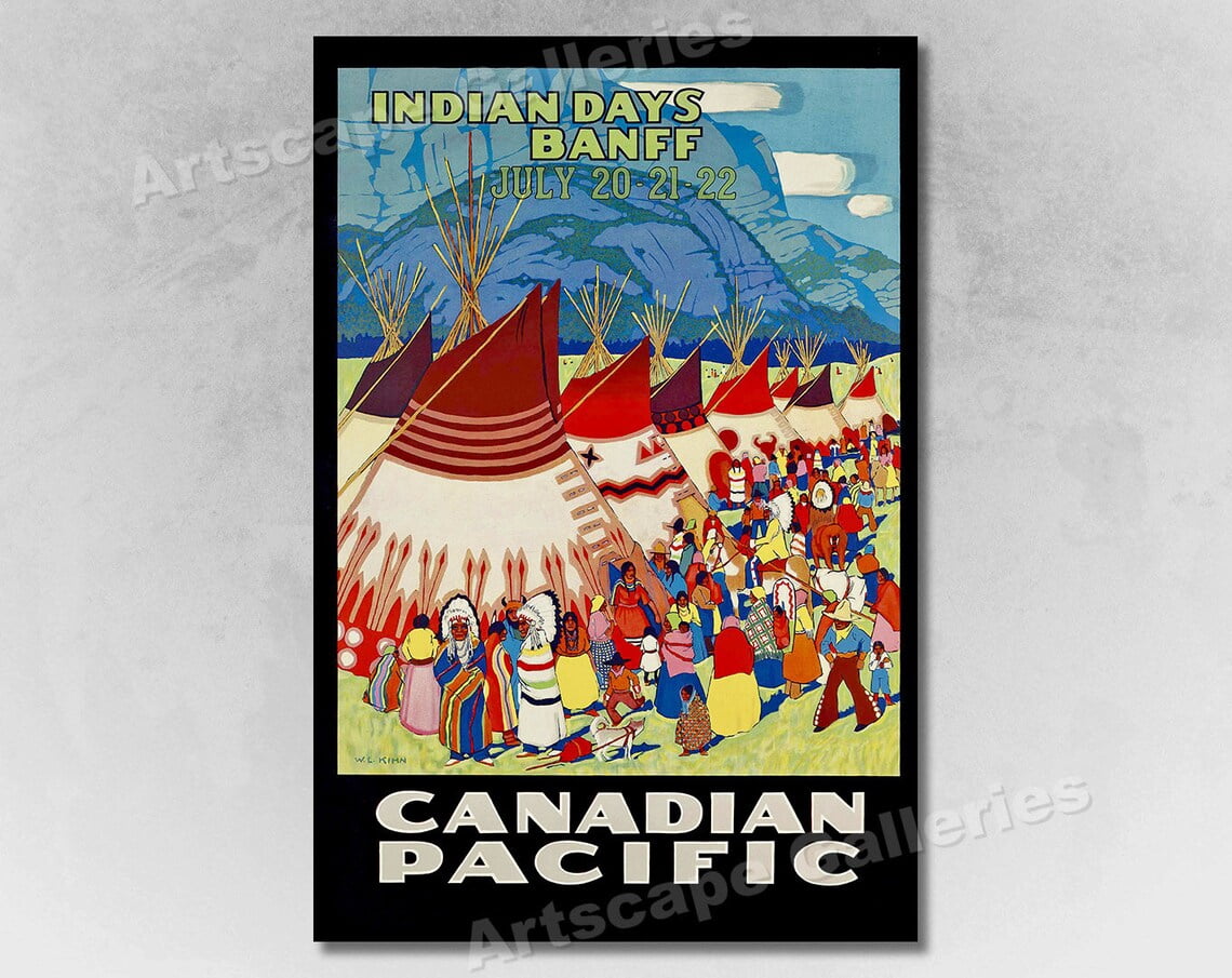Candian Pacific 1925 Banff Indian Days Vintage Style Travel, Unframed ...