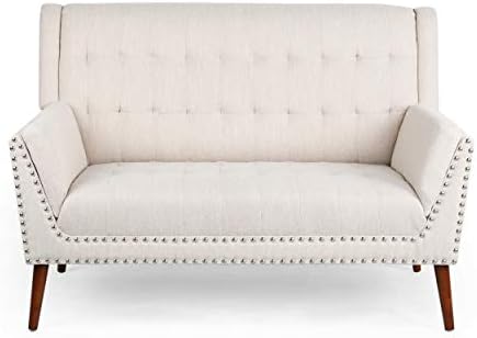 Candice Mid-Century Modern High Back Fabric Settee with Nailhead Trim ...