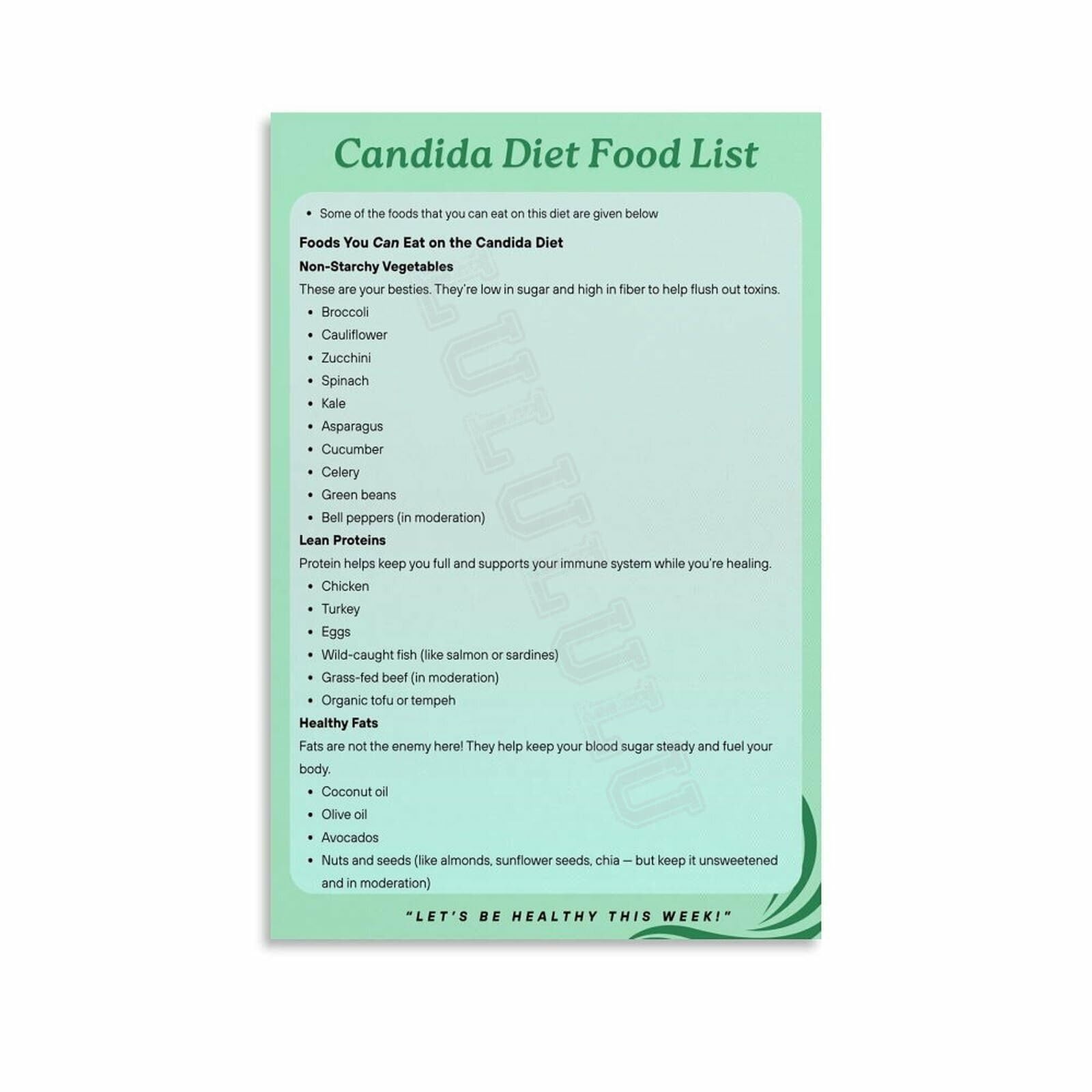 Candida Diet List Chart Poster Healthy Food Guide (11) Canvas Painting ...