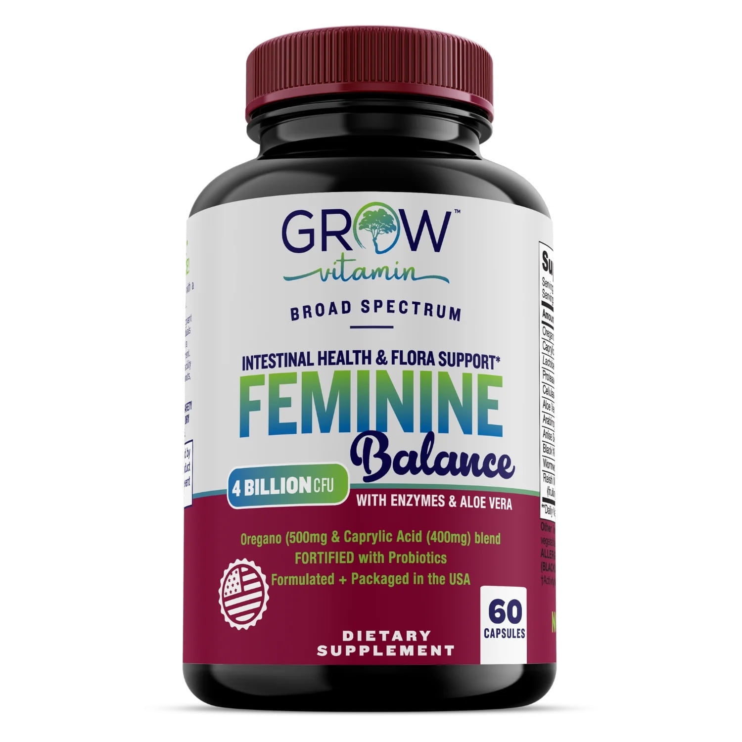Grow Vitamin Feminine Balance Complex, Probiotics, Candida Enzymes, pH ...