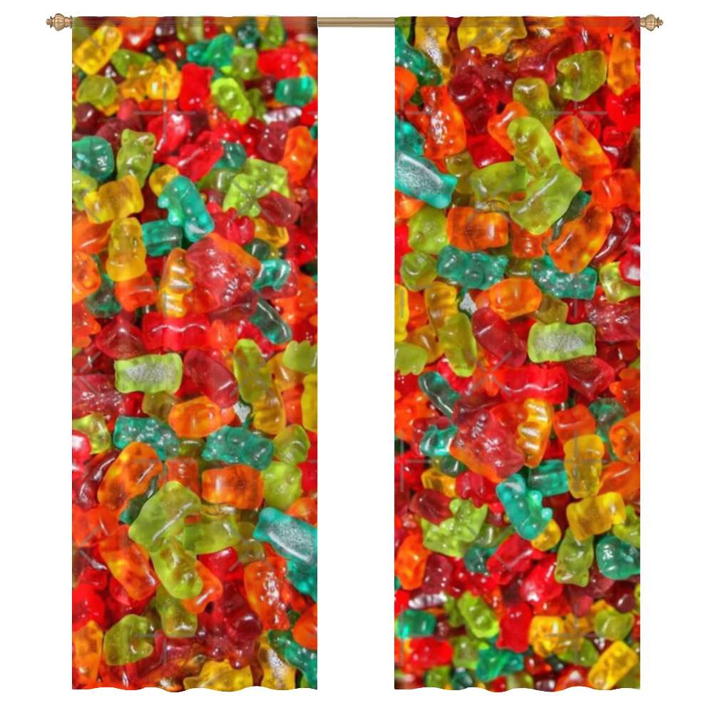 Candies,Sugar, Gummy Tulle Curtains For Living Room Chiffon Sheer Voile ...