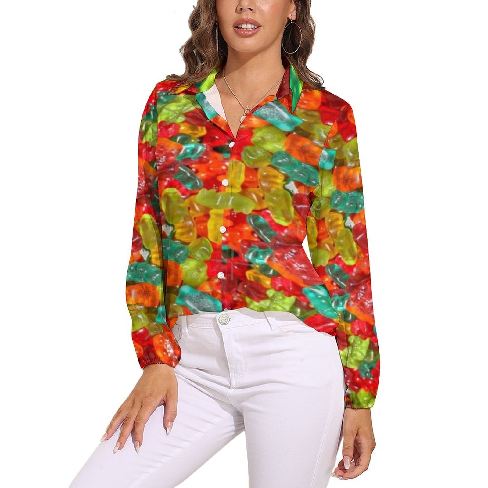 Candies,sugar, Gummy Long Sleeve Blouse Woman Streetwear Casual Shirts ...