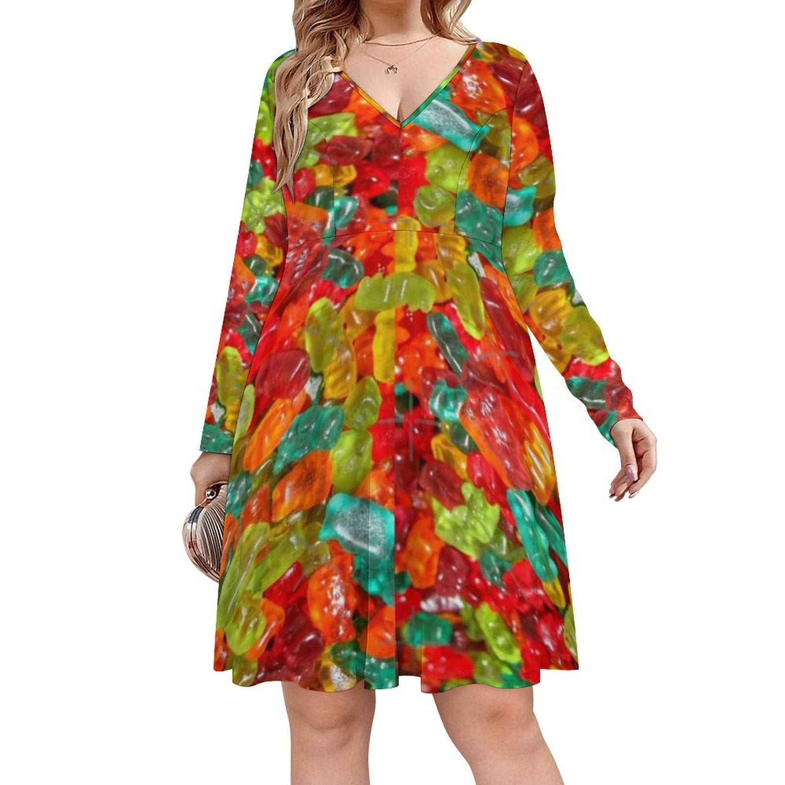 Candies,sugar, Gummy Long Sleeve Dresses For Women Vintage Elegant Party Dress Oversized V-neck ...
