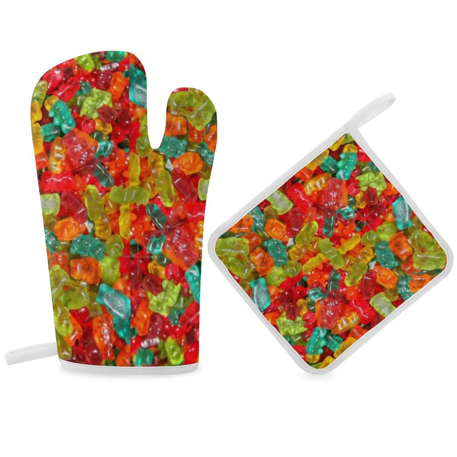 Candies,sugar, Gummy Oven Gloves And Pots Stand Set Oven Gloves And Pot ...