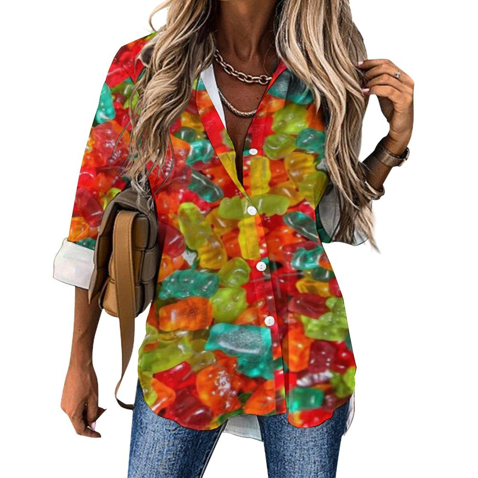 Candies,sugar, Gummy Women's Button Down Long Sleeve Shirts Irregular ...