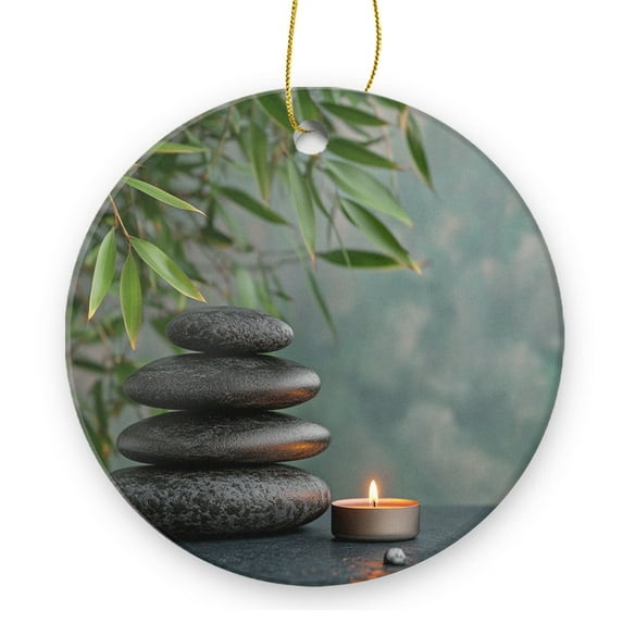 Candle And Some Rocks on Table - Christmas Ornament Xmas Keepsake Ceramic Ornaments Holiday ...