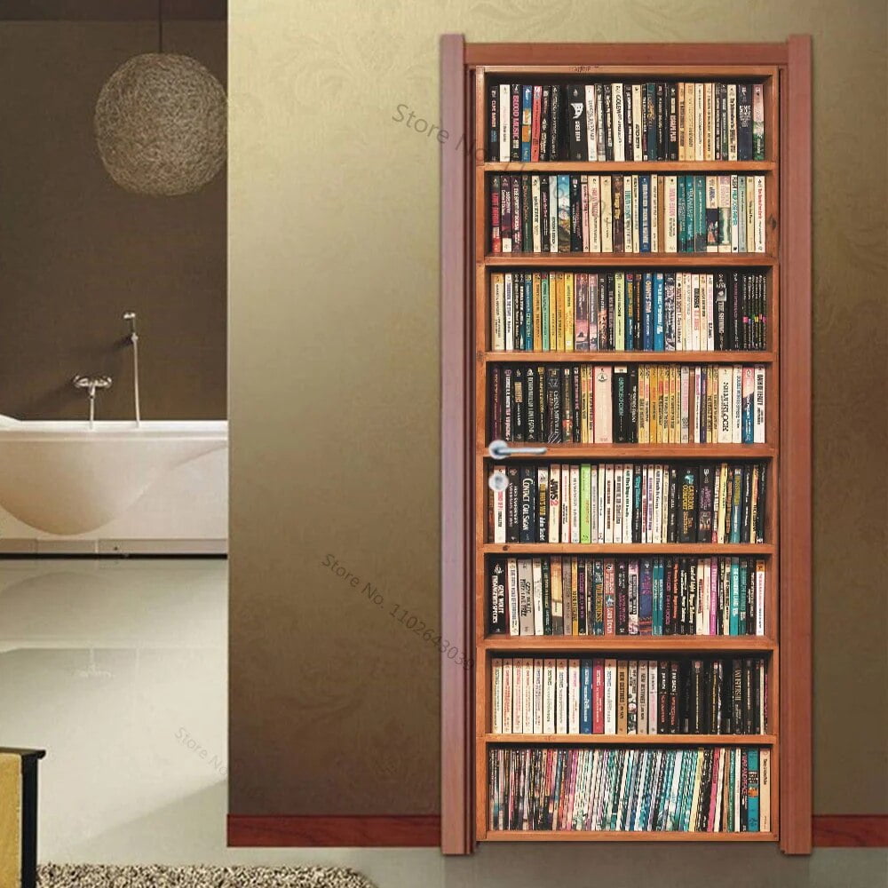 Candle Bookcase Library Door Art Mural Sticker Living Room Corridor ...