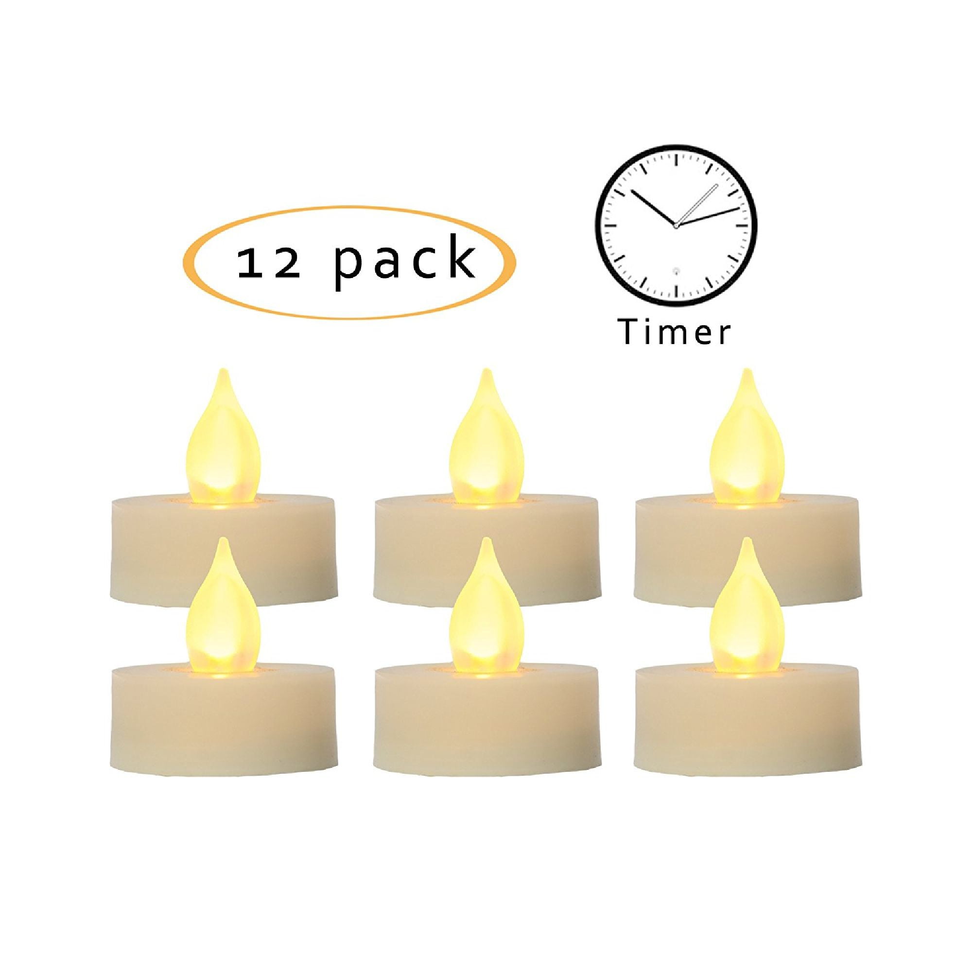 Flameless LED Tea Lights with Timer, 1.5”(D)x1.5”(H), 12-Pack ...