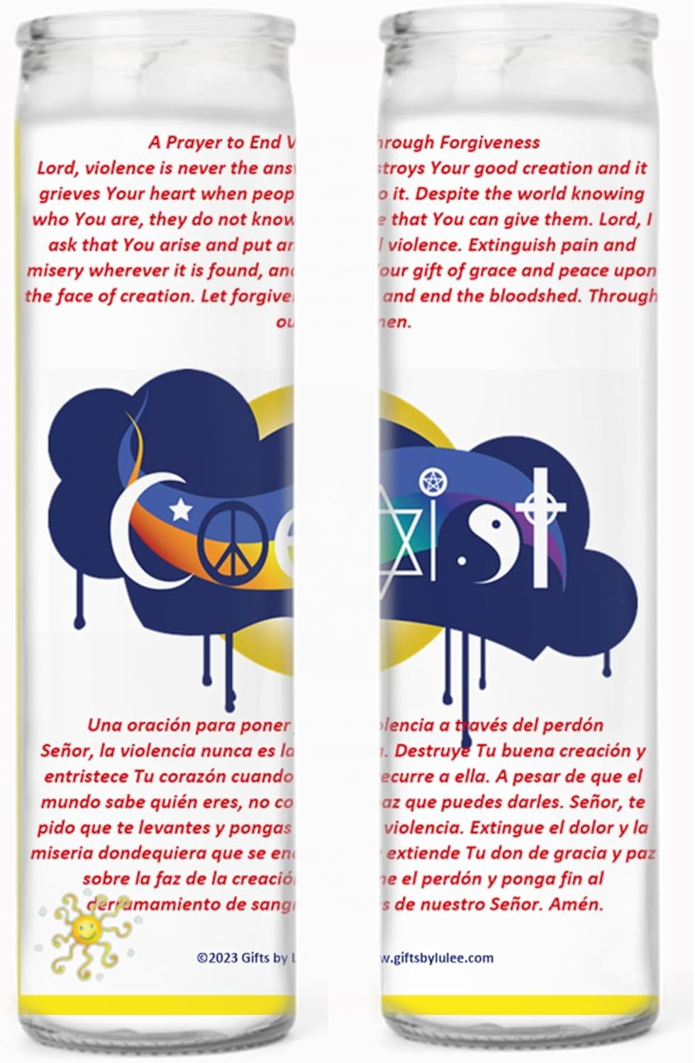Candle Co-Exist, Tolerate, Respect Set of 2 Candles with The Coexist Design and Prayer for Peace ...
