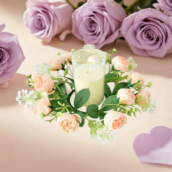 Candle Holder 1PC,Flower Wreath 9.84x9.84x3.15in,Simulated Rose & Buds ...