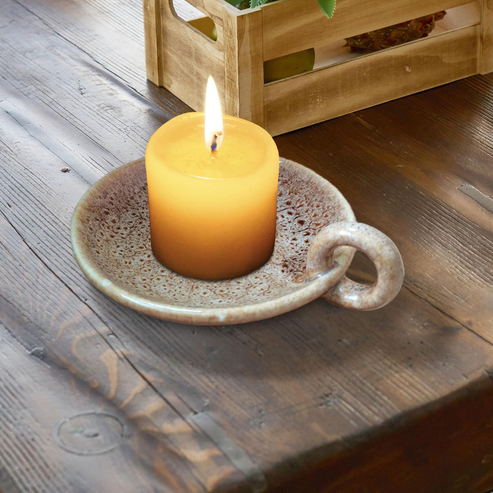 Candle Holder Ceramic Candle Stand with Handle Decorative Candle Plate ...