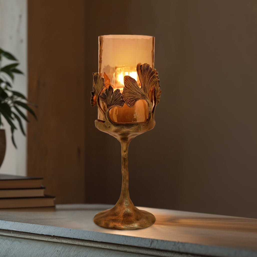 Candle Holder with Glass and Decorative Gold Finished Frame for Home ...