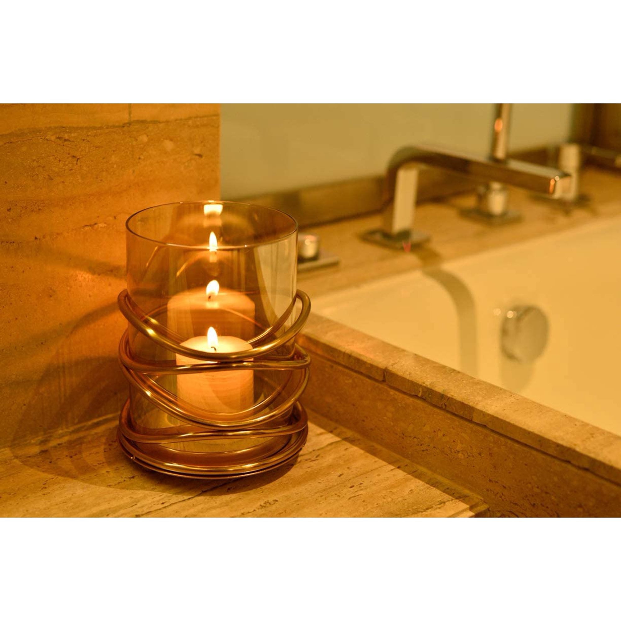 Candle Holder with Glass and Decorative Metal in Swirl Design for Home ...
