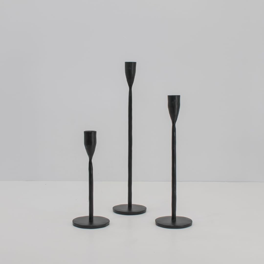 Candle Holder, Handcrafted Black Iron Candlesticks Set-of-3 Taper ...