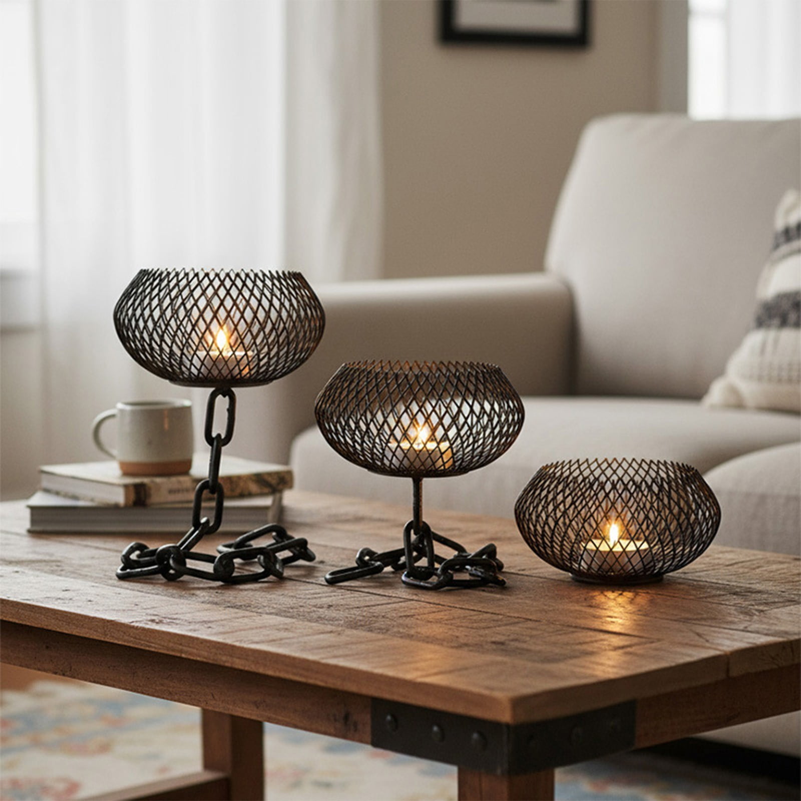 Candle Holder Iron Cage with Chain Black Vintage Table Centerpiece for ...