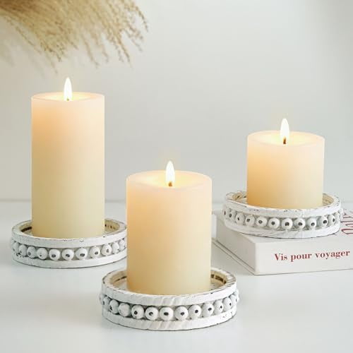 Candle Holder for Pillar Candles: Set of 3 Rustic Farmhouse Wooden ...