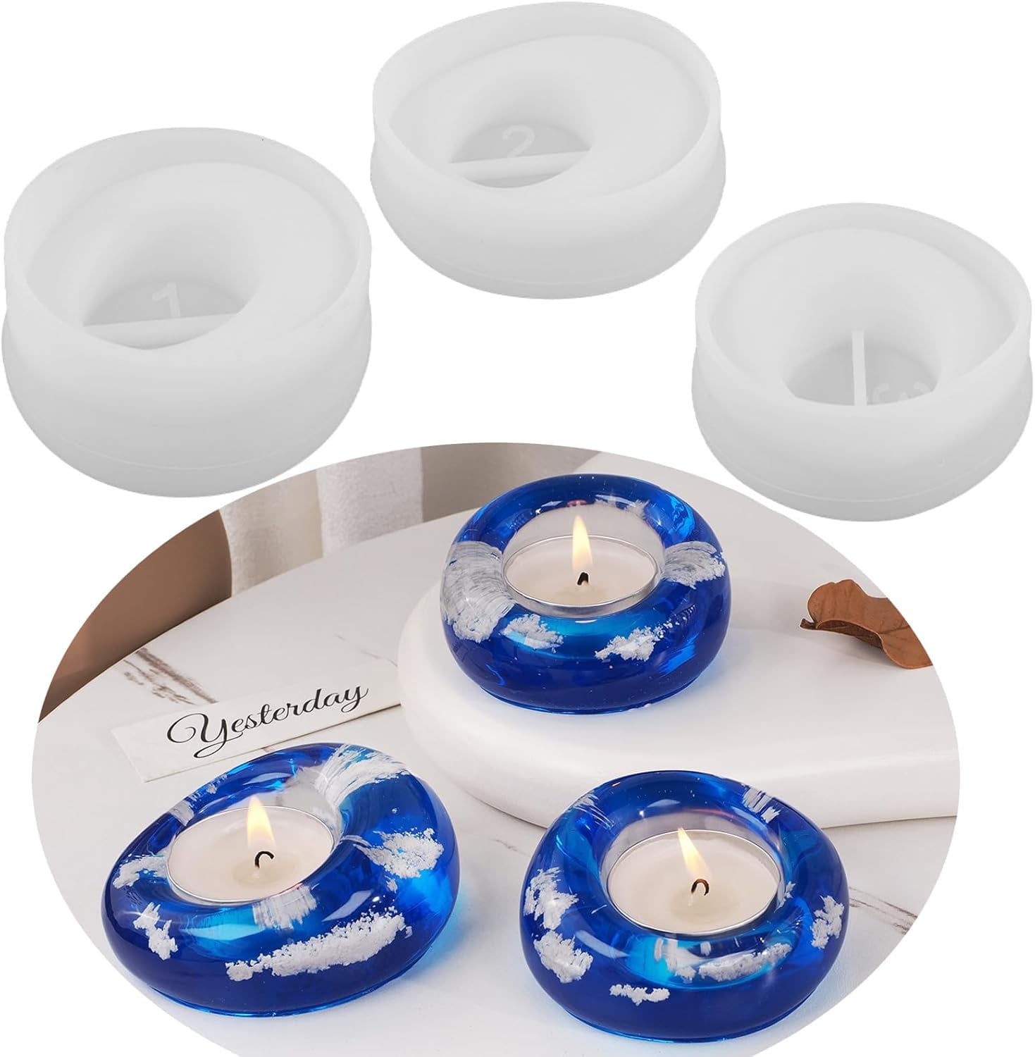 Candle Holder Resin Molds, 3Pcs Pebble Style Tealight Holder Silicone ...