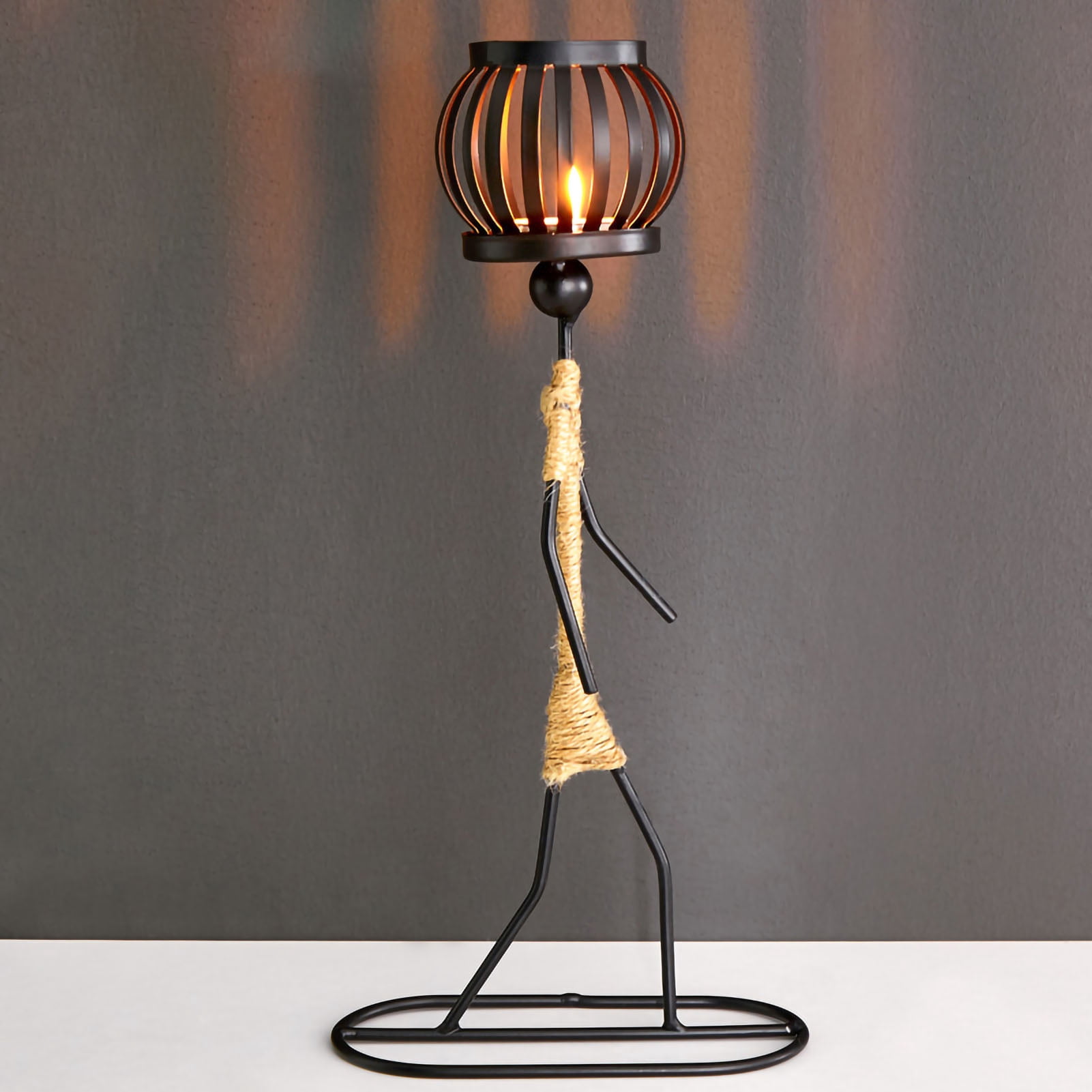 Candle Holder Wrought Iron Unique Shape Hemp Rope Artistic Candelabrum ...