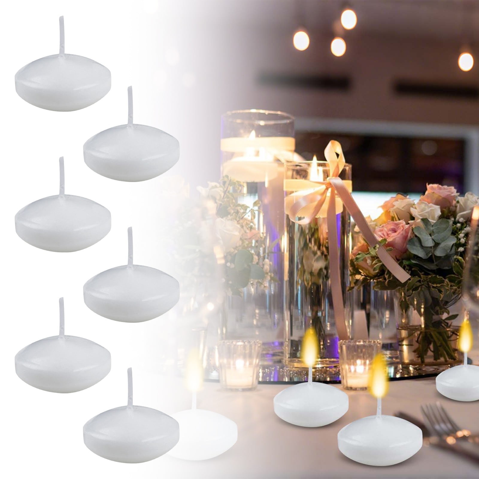 Candle Holders,6Pcs Water Floating Round White Candles The Ever ...