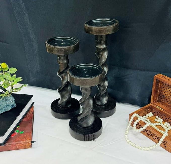 Candle Holders for Candlesticks, Wood Taper Candle Holders, Set of 3 Candle Holders for Table ...