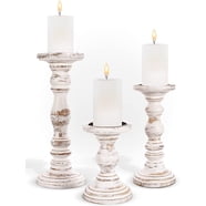 Hanobe Rustic Wooden Candle Holders, Farmhouse White, Set of 3 for ...