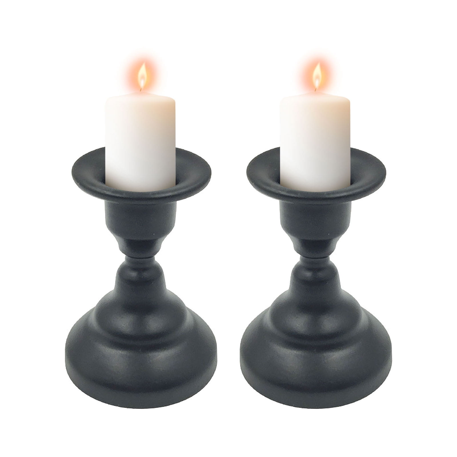 Candle Holders for Pillar Candles, Set of 2 Black Metal Candlesticks for Table Centerpiece ...