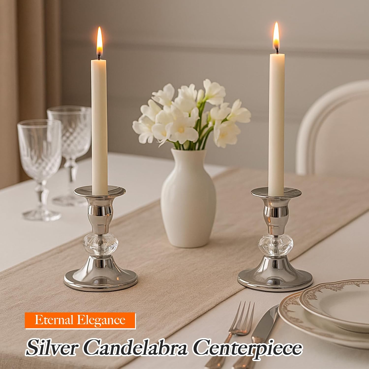 Candle Holders Set - 12pcs Silver Taper Candlestick Holders Vintage ...