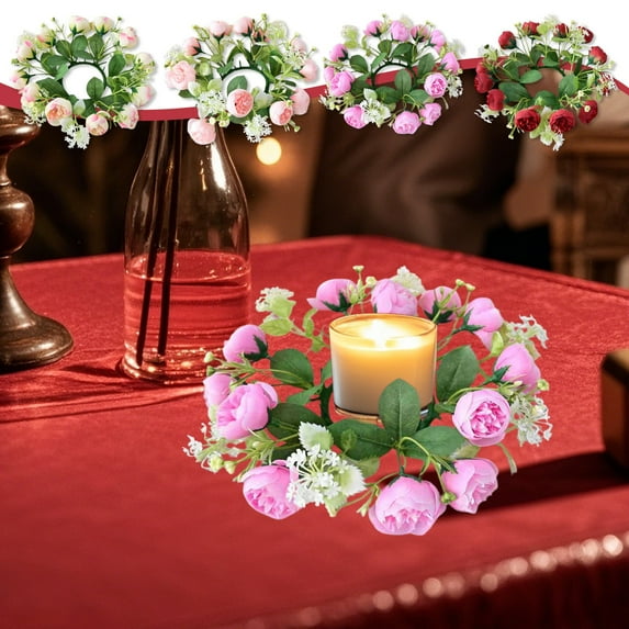Candle Holders Simulated Small Tea Rose Candleholder Flower Wreath ...