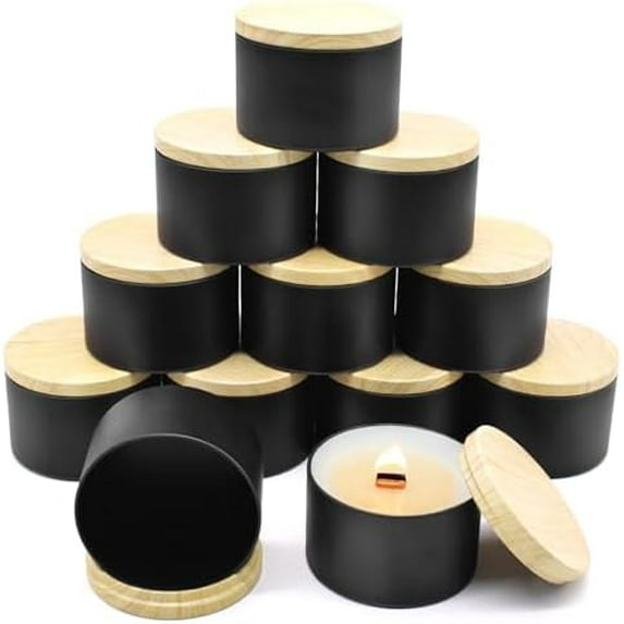 Candle Jars 10oz, 12-Pack Premium Matte Black Candle Tins with Metal ...