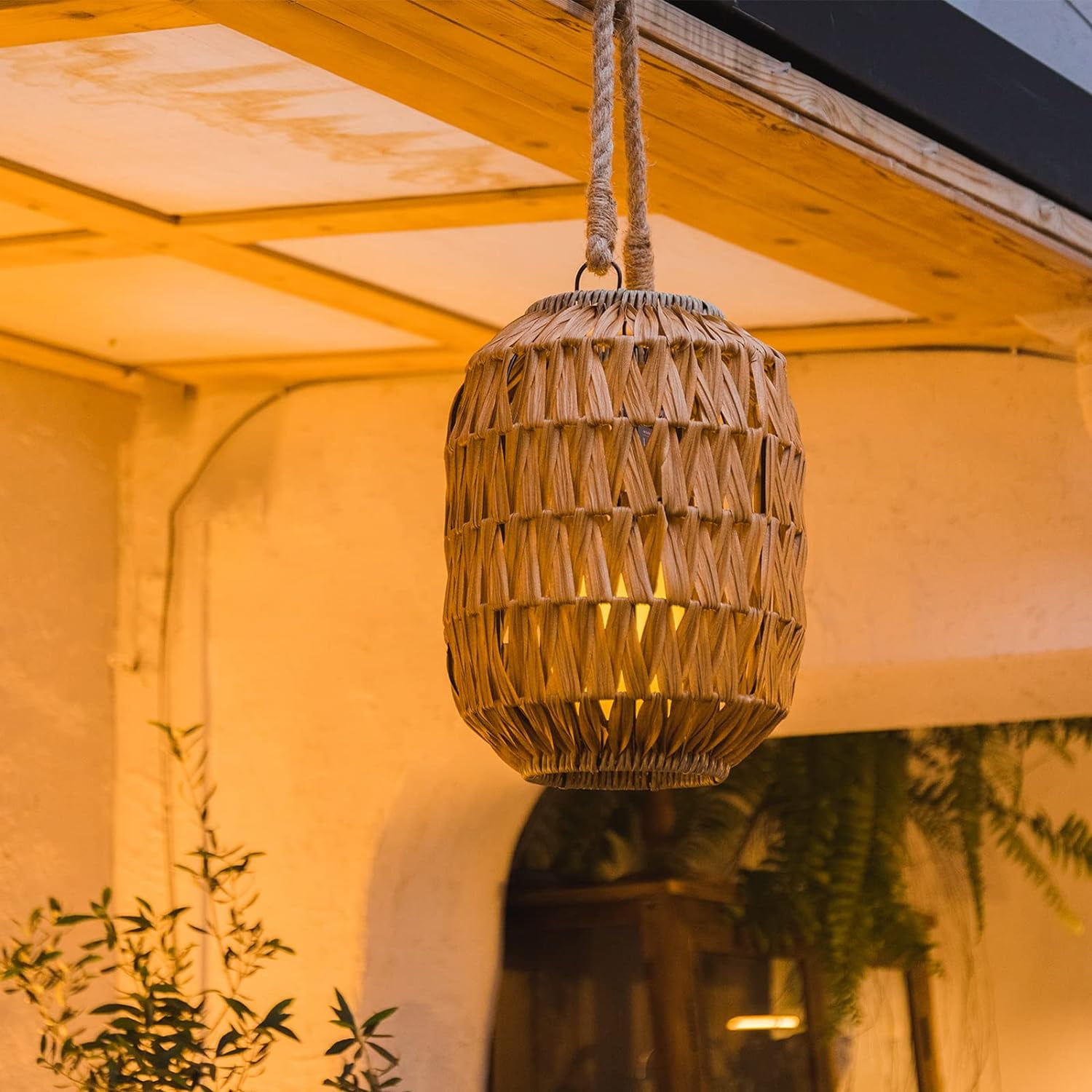 Candle Lantern - 22.4in Waterproof Natural Rattan Outdoor Lantern with ...