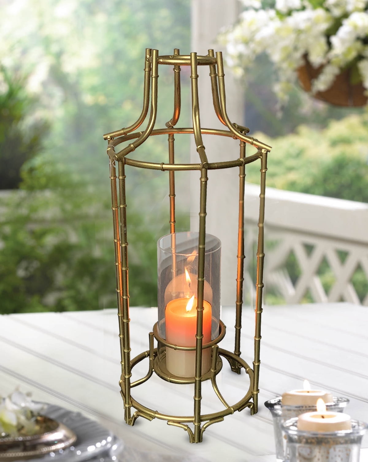 Candle Lantern with Glass and Decorative Gold Finished Frame for Home ...