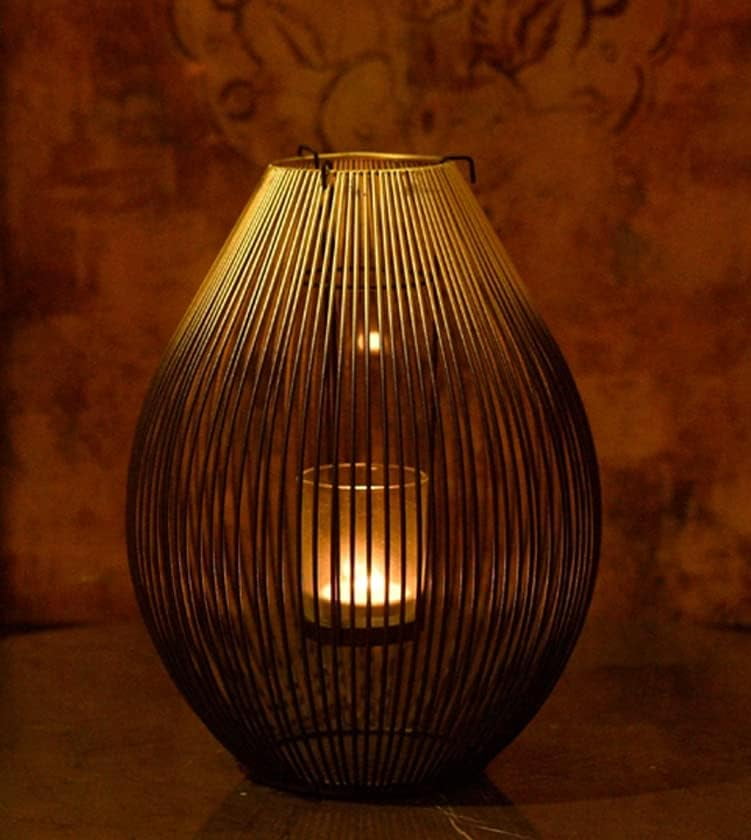 Candle Lantern with Clear Glass and Decorative Black and Metal for Home ...