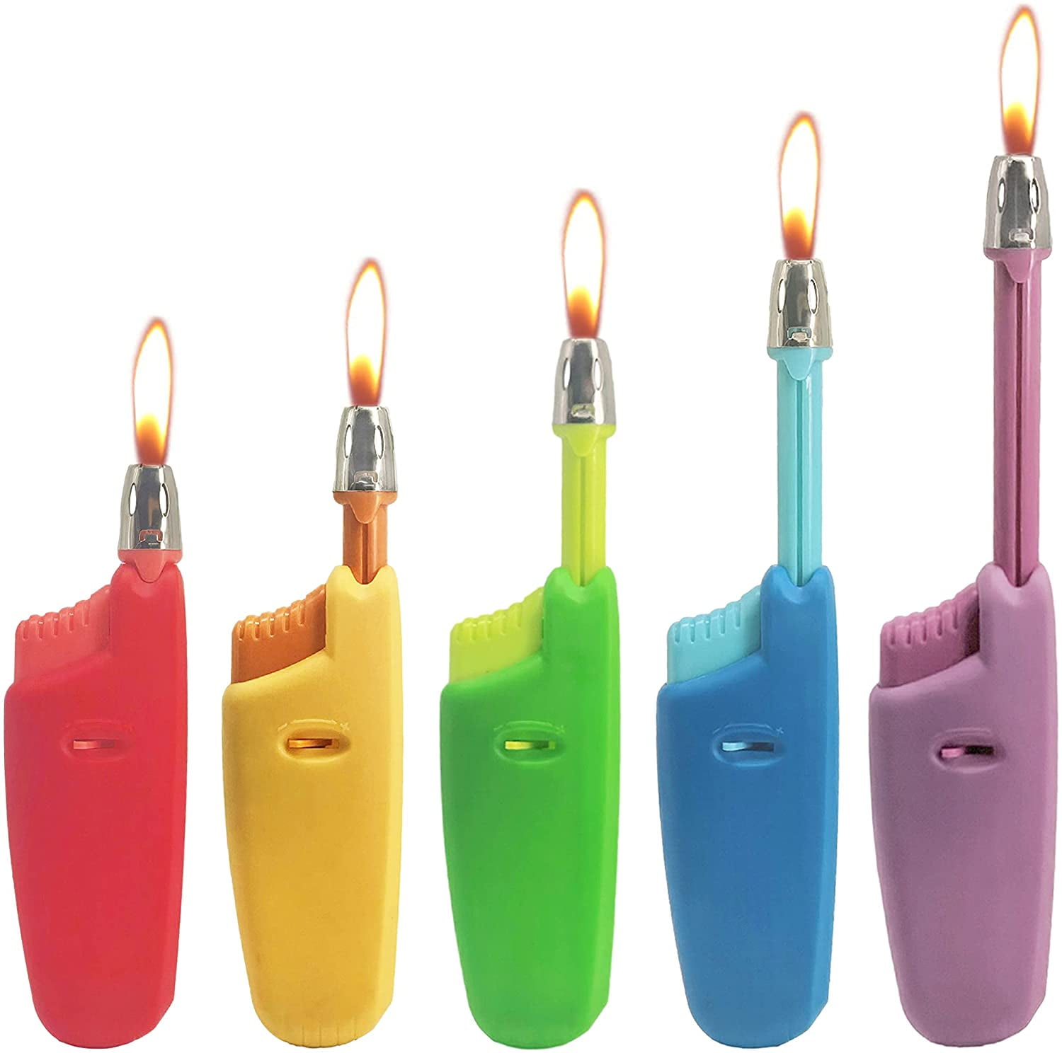 5 Pack Adjustable Flame Candle Lighter, Long Neck, Refillable Butane ...